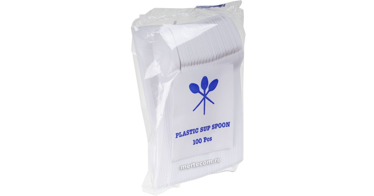 Linguri plastic de unica folosinta albe 100buc/set - Mertecom.ro