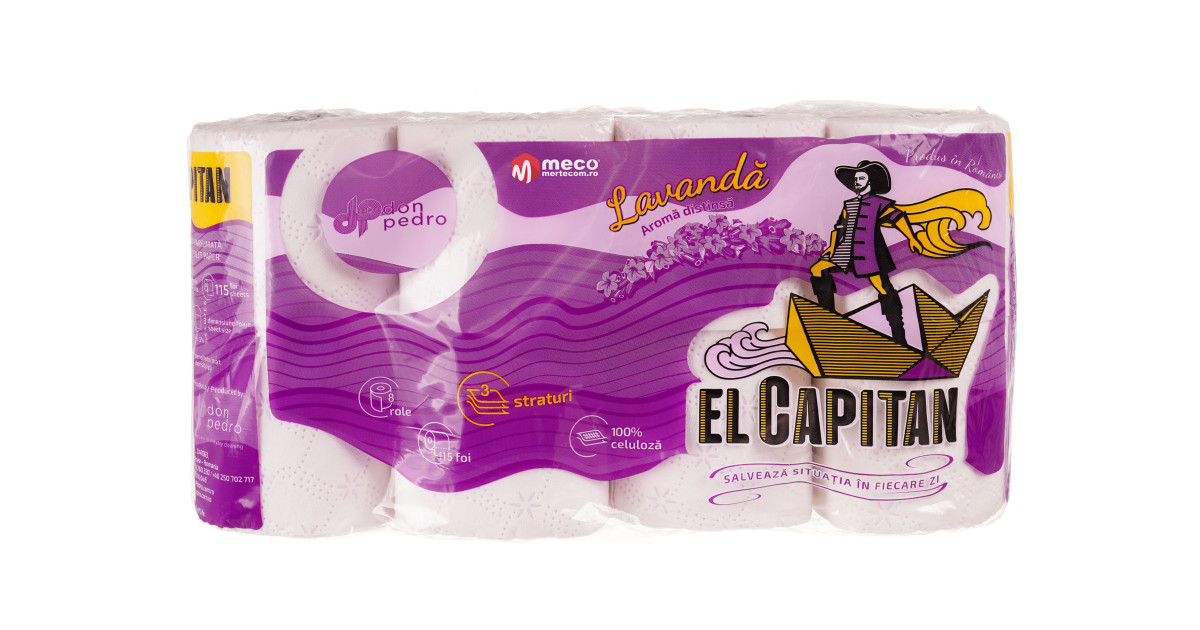 Hartie igienica El Capitan 8role 3straturi (Lavanda) - Mertecom
