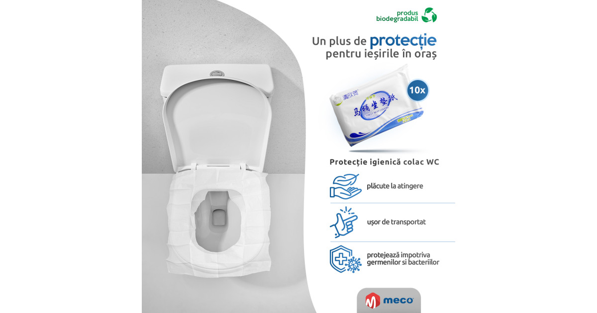 Set 10 protectii igienice colac wc biodegradabile Travel Pack - Mertecom.ro