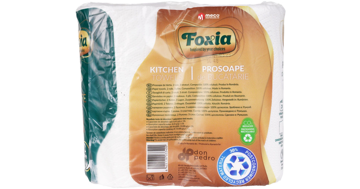 Prosop bucatarie Foxia FoodSafe 3straturi 2role - Mertecom.ro