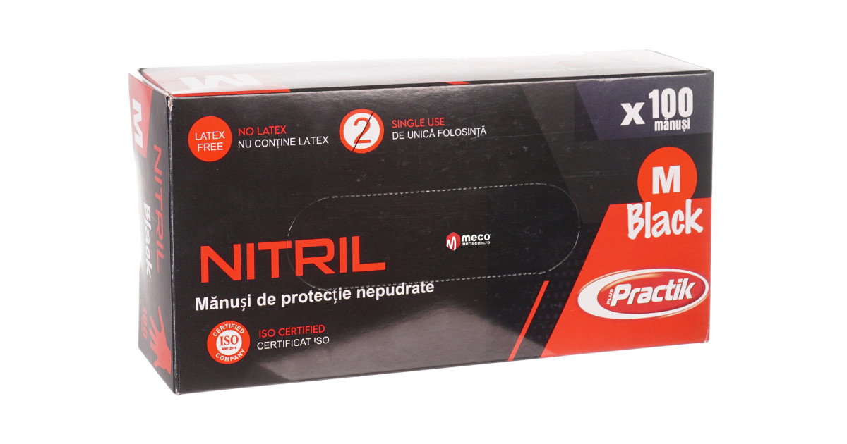 Manusi nepudrate nitril negre Practik (100buc/cutie) marime M - Mertecom.ro